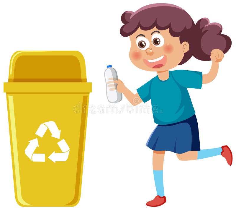 Girl Put Plastic Bottle in the Bin Stock Vector - Illustration of ...