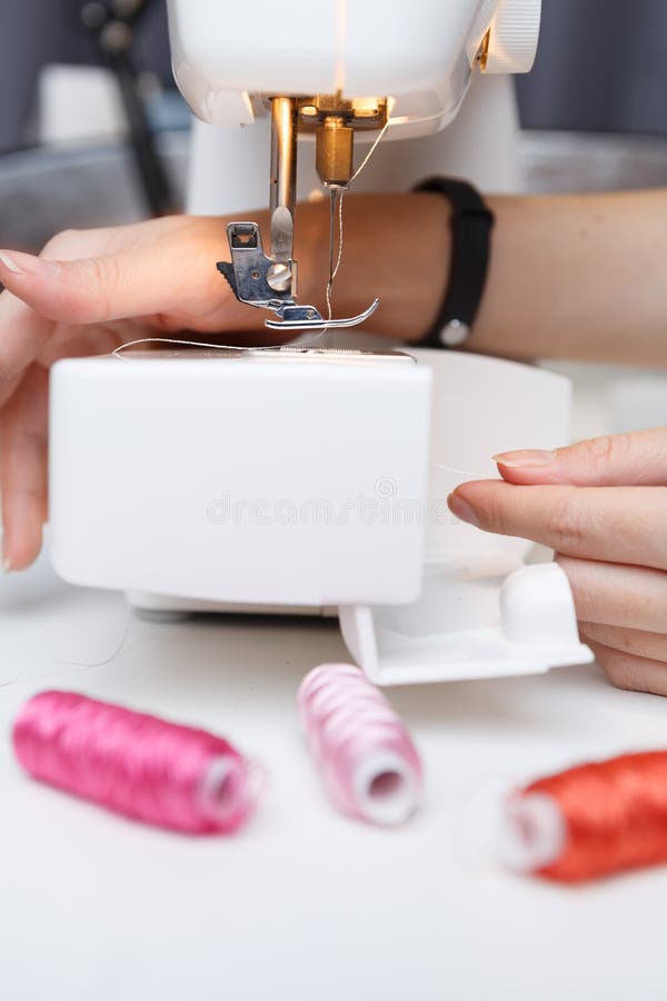 Girl Put Thread in Sewing-machine Stock Image - Image of equipment ...