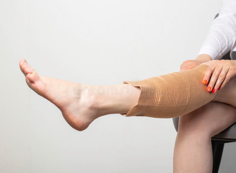 Orthopedic Medical Kneecap On The Leg Of A Girl Fixation And Support