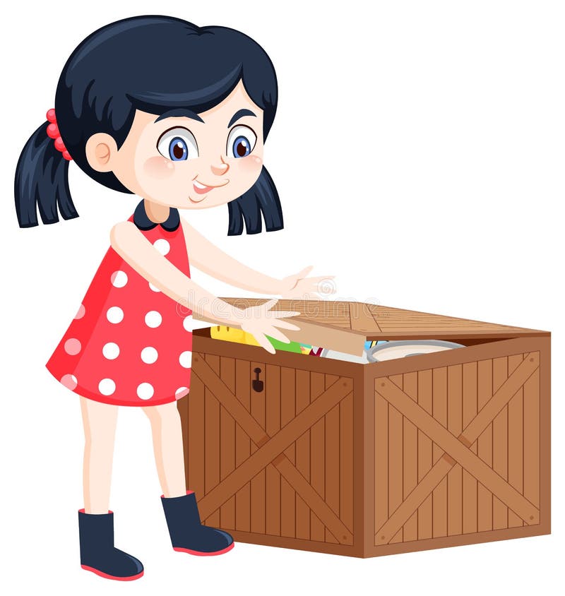 A Girl Putting Her Toy into the Box Stock Vector - Illustration of ...