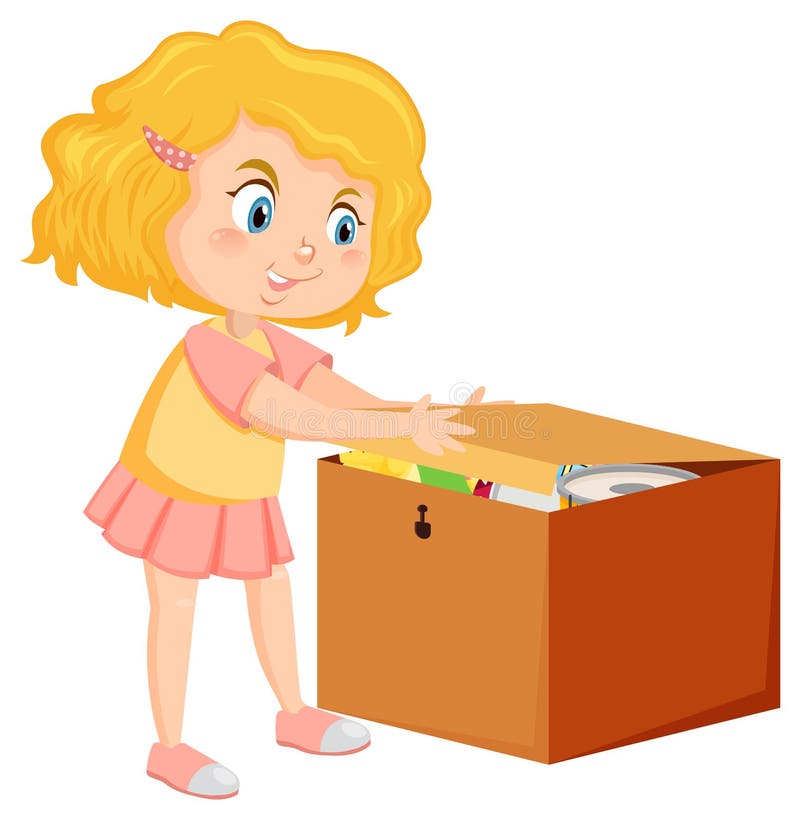 A Girl Putting Her Toy into the Box Stock Vector - Illustration of ...