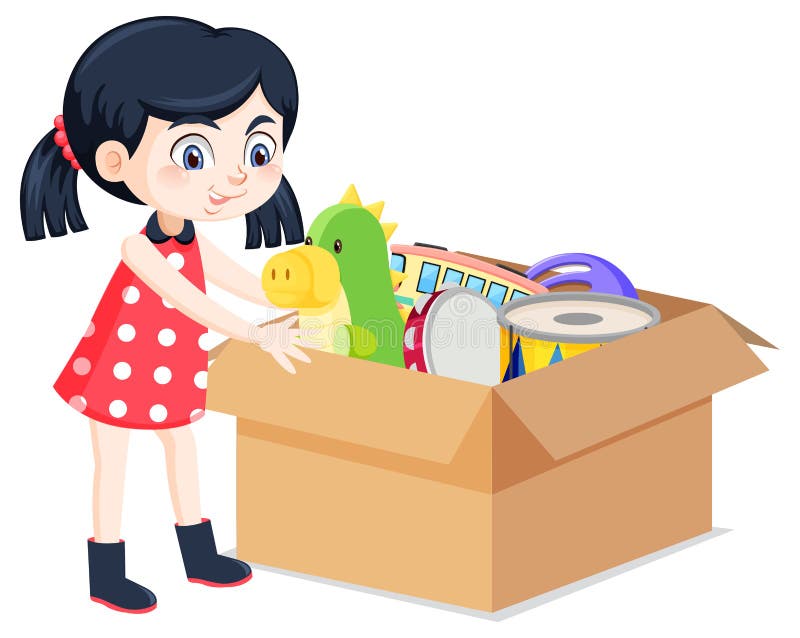 A Girl Putting Her Toy into the Box Stock Vector - Illustration of ...