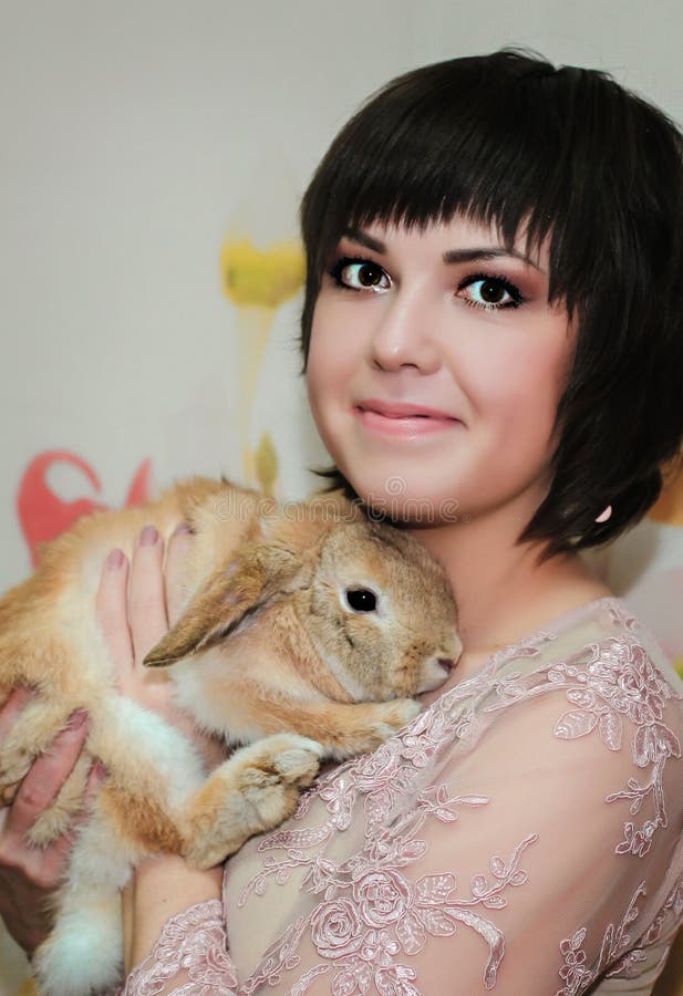 Girl and pygmy rabbit stock image. Image of animal, pygmy - 53343745