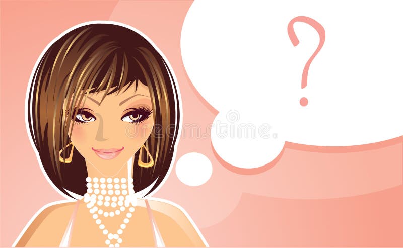 Girl with Question Mark in Think Bubble. Young Troubled Woman. People ...