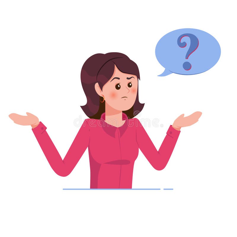 Girl with Question Mark in Think Bubble. Young Troubled Woman. People ...