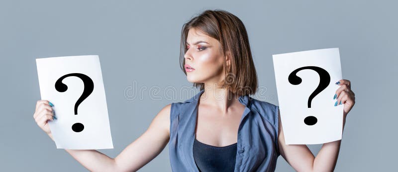 Girl Question. Woman with Doubtful Expression and Question Marks ...