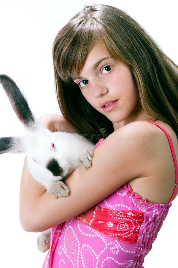Girl and rabbit stock image. Image of casual, spring - 24645047