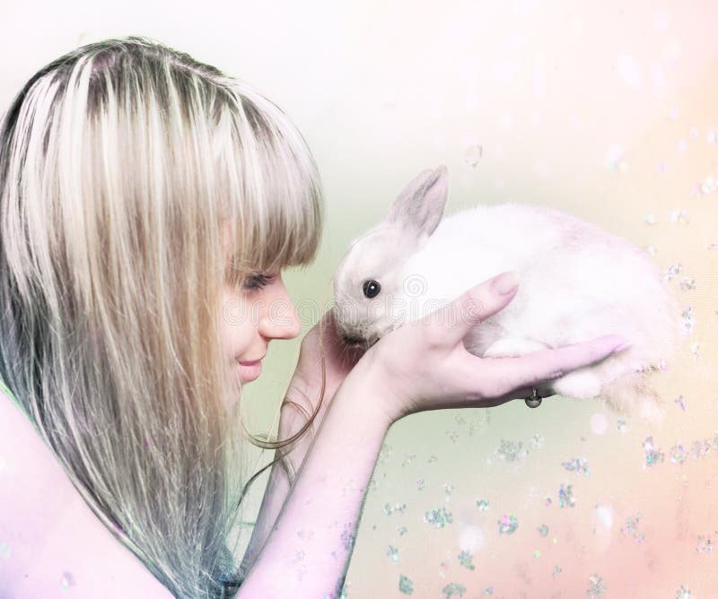 Girl with rabbit stock image. Image of girl, rabbit, cute - 17984707