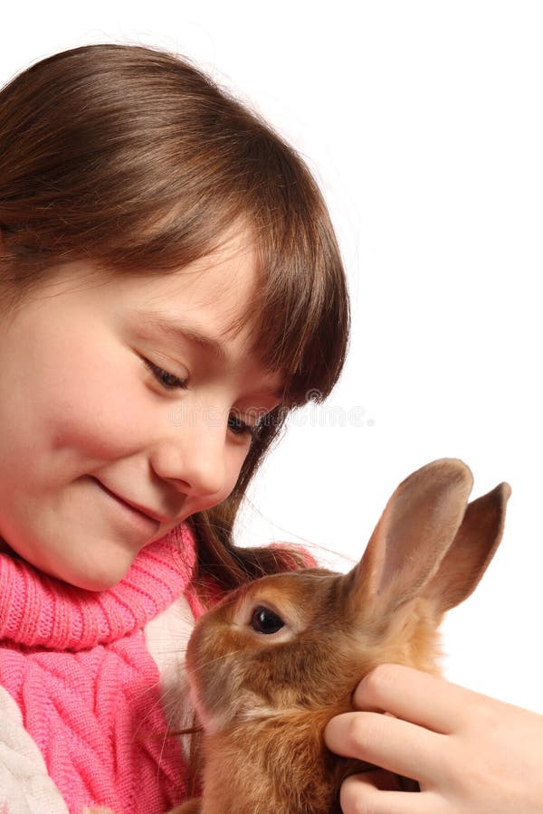 Girl with rabbit stock image. Image of casual, face, pupil - 26413523