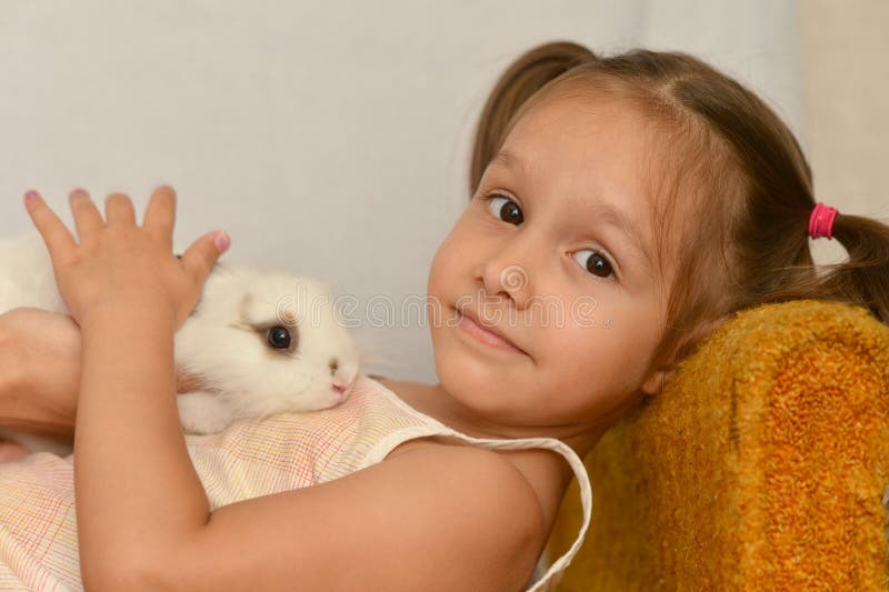 Girl with rabbit stock image. Image of charming, bunny - 16120729