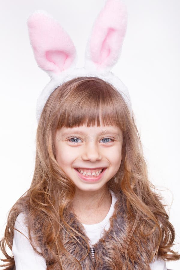 Girl with rabbit ears. stock image. Image of studio, humor - 39252559