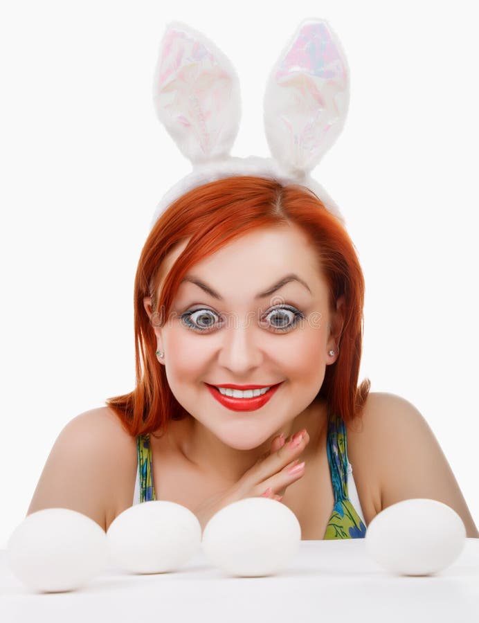 Girl with Rabbit Ears Surprise. Eyes Increased for Comic Effect. Stock ...