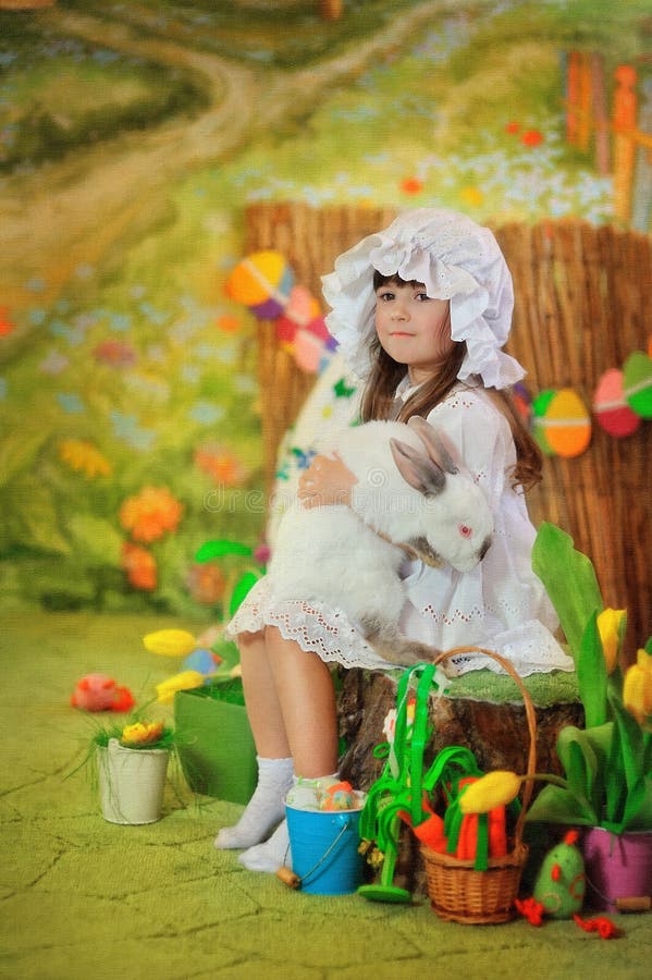 Girl and rabbit stock image. Image of bouquet, portrait - 32864267