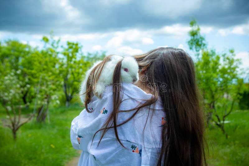 Girl with a Rabbit, Young Girl with Bunny, Pretty Woman with Bunny ...