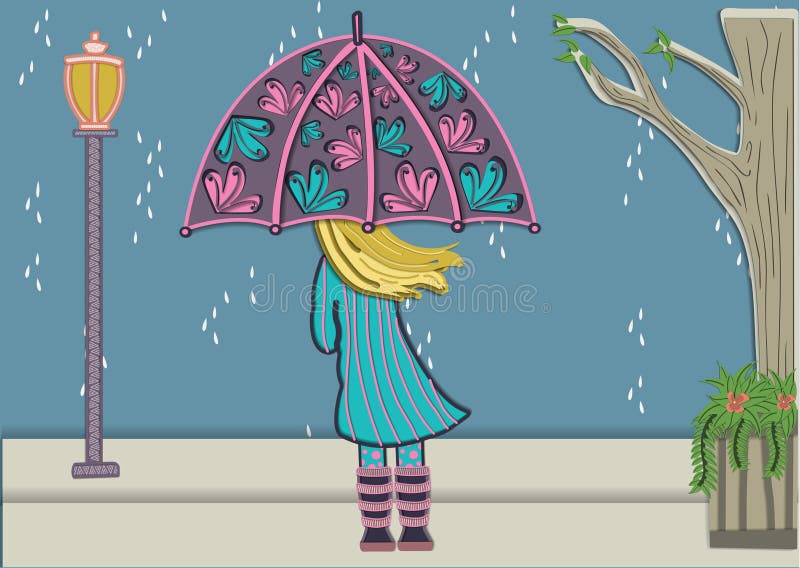 Girl in the Rain Papercut Style Vector Design Stock Vector ...