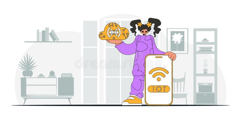 A Girl Raising Cloud Storage in Her Hands, Characterized in a Modern ...