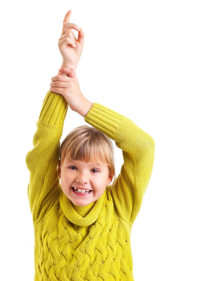 Girl raising hand stock image. Image of preschool, green - 28514611