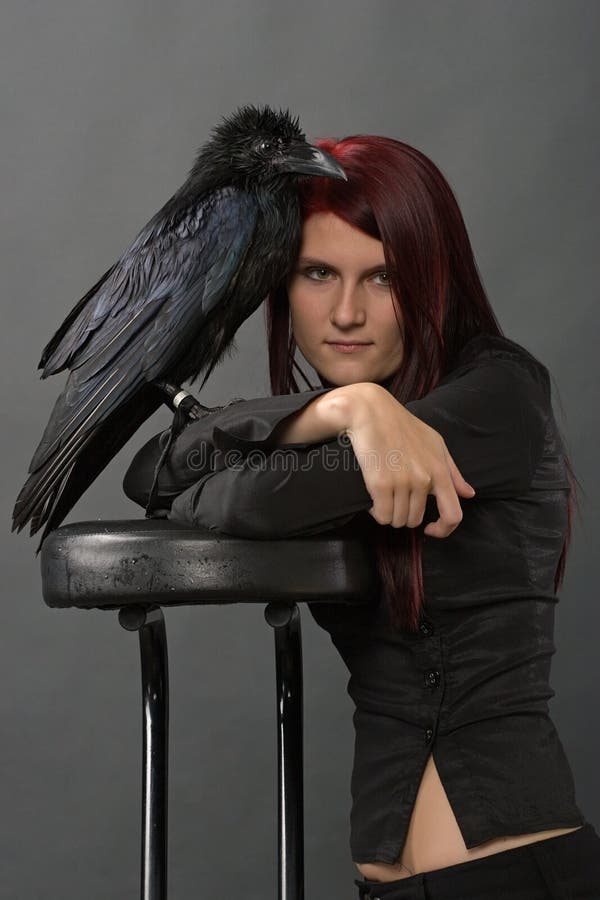 Girl with raven stock photo. Image of bizarre, females - 3509800