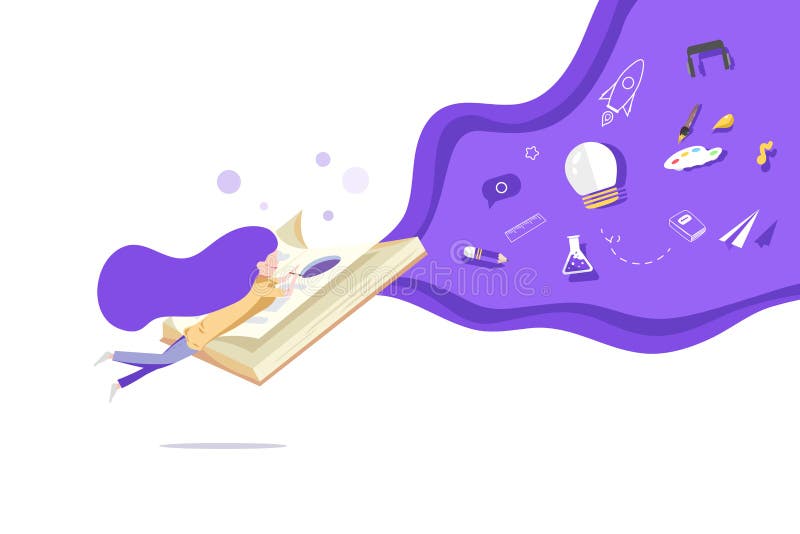 Girl Read a Book, Education Idea Creativity Concept, Back To School ...