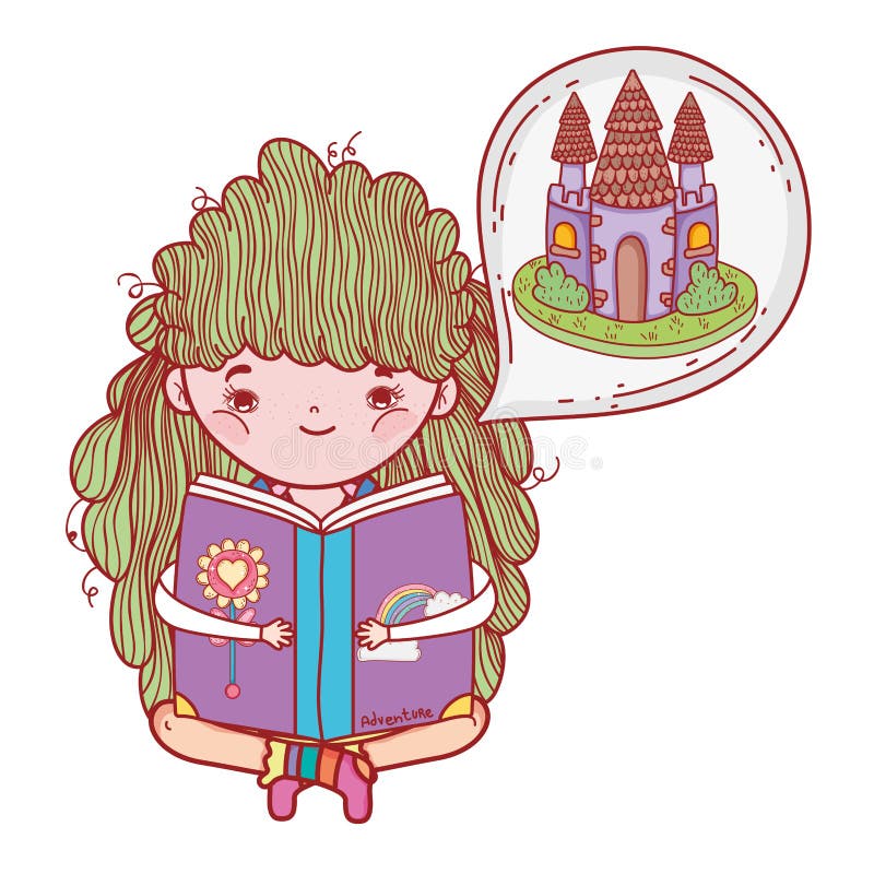 Girl Reading Book with Castle in Dream Bubble Stock Vector ...