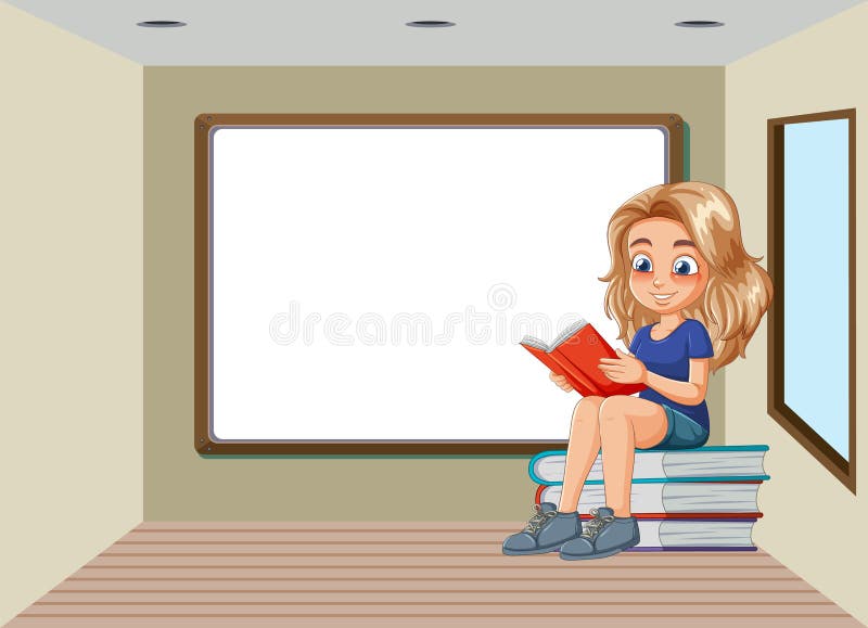 A Girl Reading Book in a Classroom Setting Stock Vector - Illustration ...