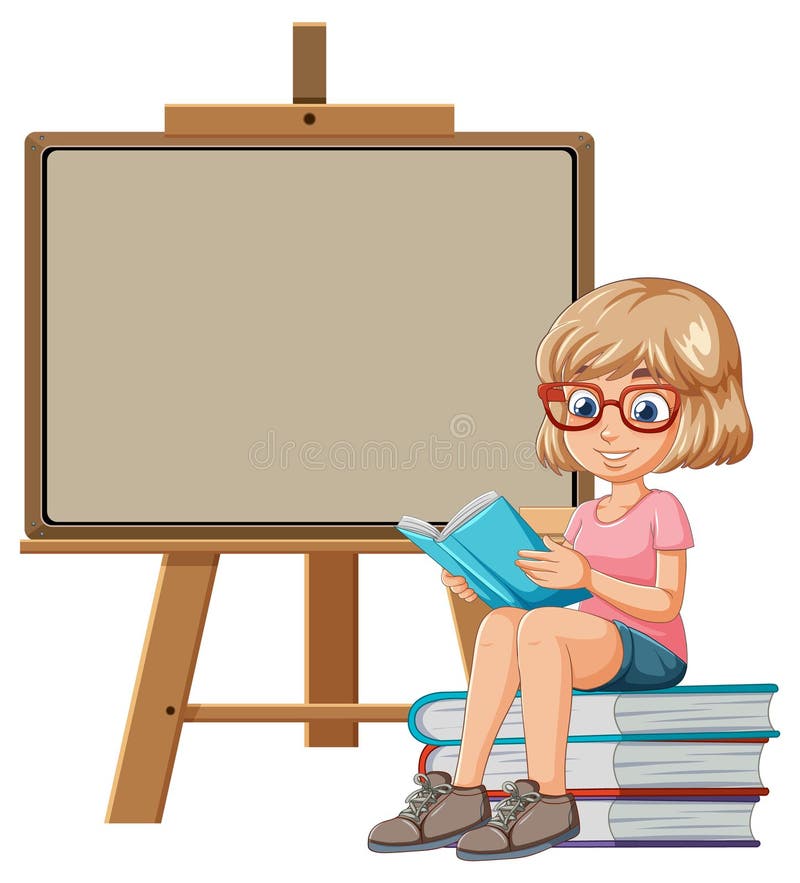 A Girl Reading Book by an Empty Canvas Stock Vector - Illustration of ...