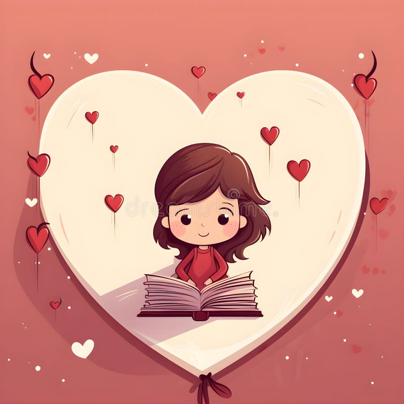 Girl Reading a Book, Heart, Red and White Mini Heart, AI Generated ...