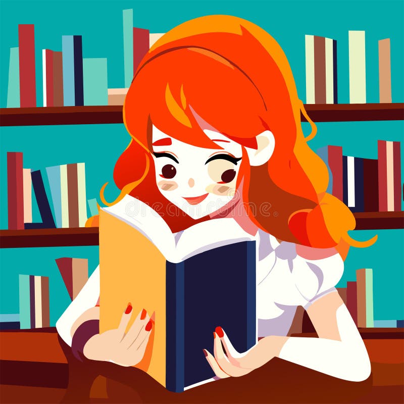 Girl Reading A Book In The Night Sky Vector Cartoon Illustration Stock Illustration