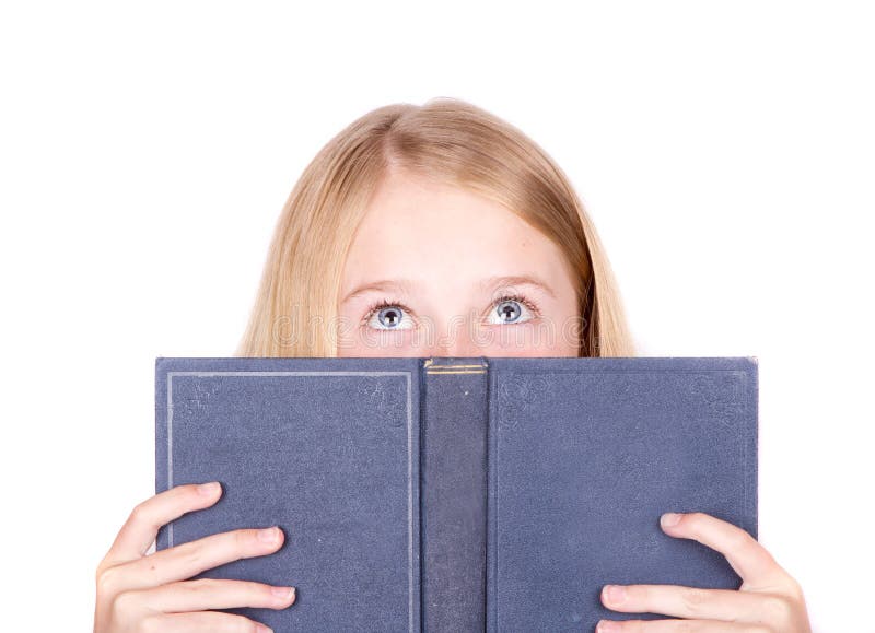 Girl Reading Book Looking Up Stock Photo - Image of person, cheerful ...