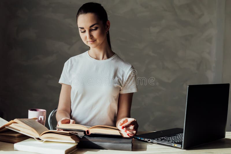 Girl Reading a Book and is Preparing for the Exam Stock Image - Image ...