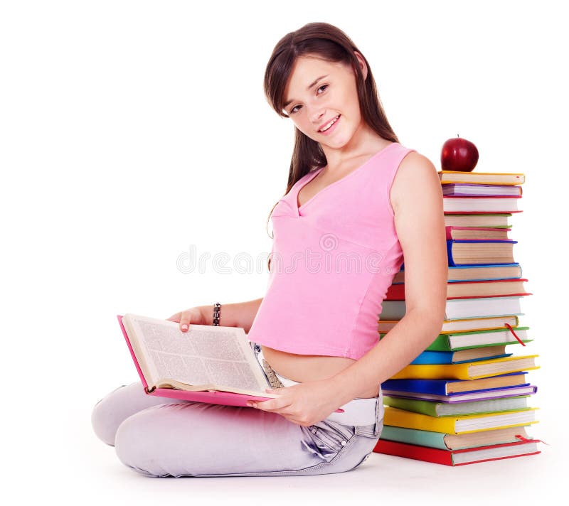 Girl Reading Book on Table. Stock Photo - Image of holding, knowledge ...