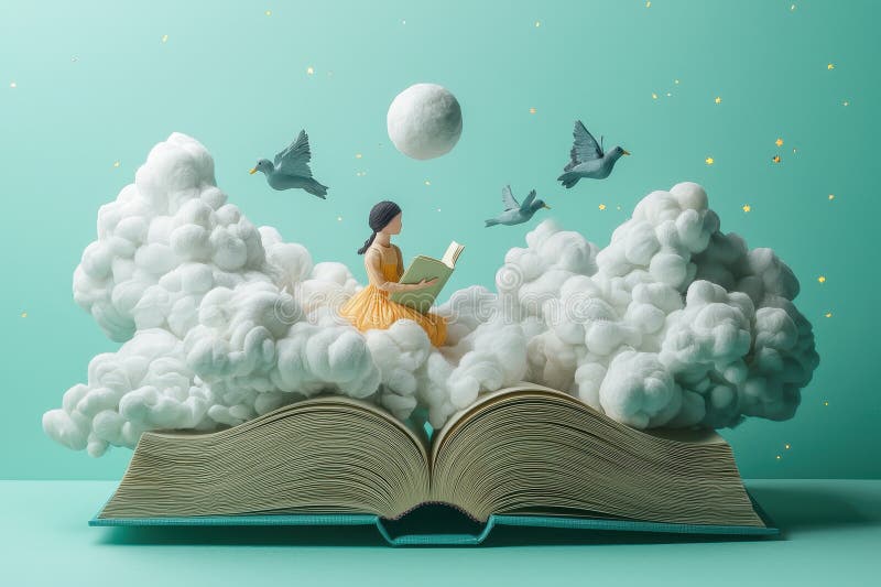 A Girl is Reading a Book Under a Cloud Filled Sky Stock Photo - Image ...