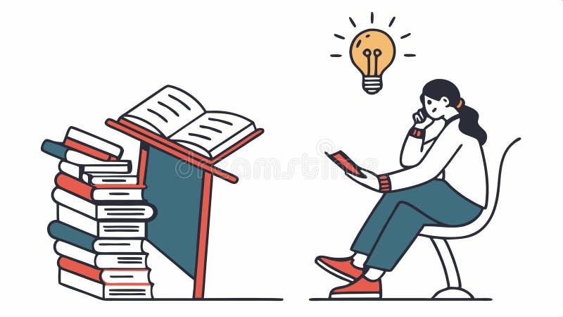 Girl Reading Book Under Light, Learning and Study Vector Design ...