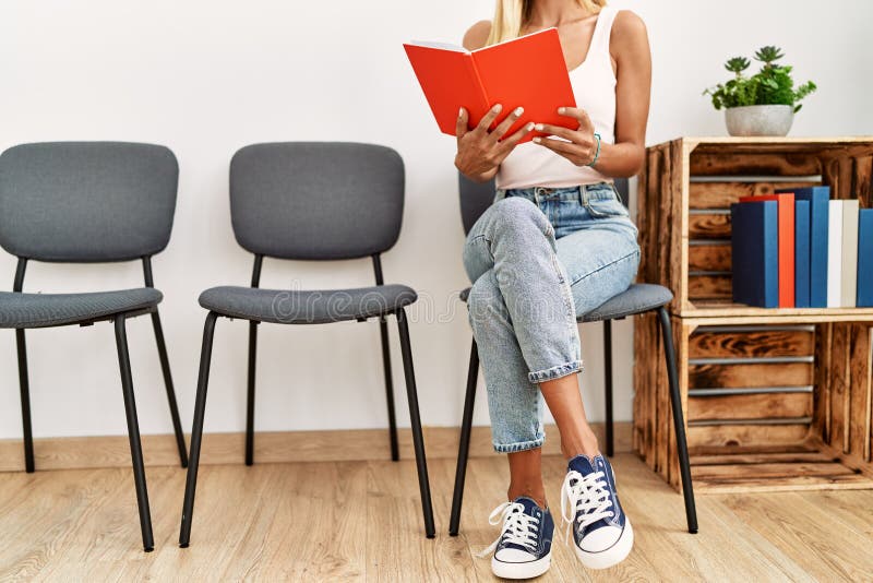 Girl Reading Book at Waiting Room Stock Photo - Image of indoor ...