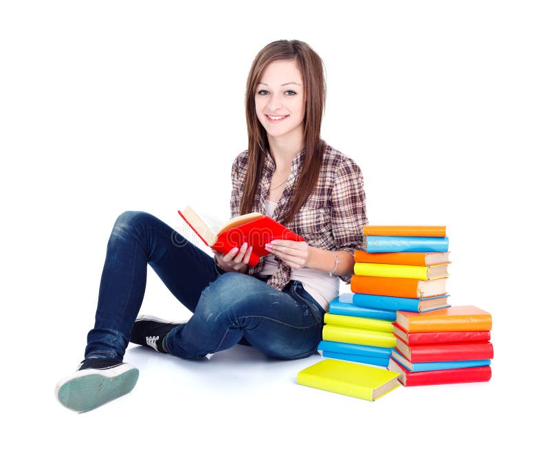 Girl reading books stock image. Image of study, happy - 23014289