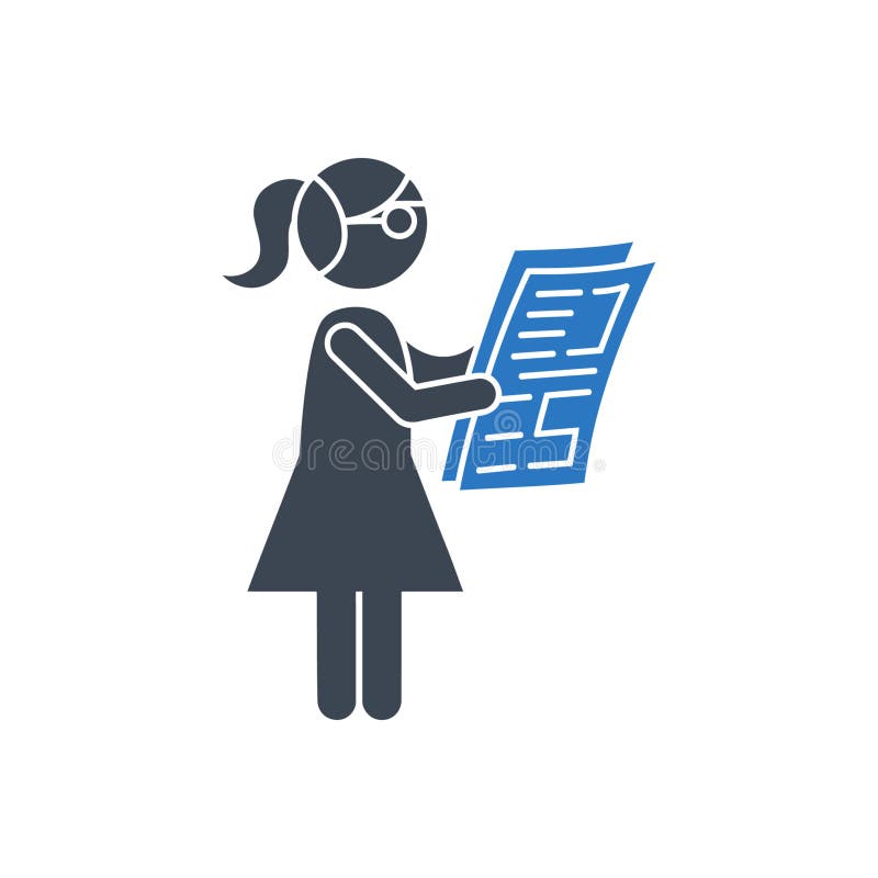 Girl Reading Large Document Icon Stock Vector - Illustration of sign ...
