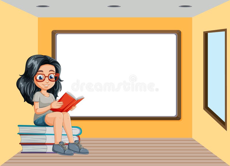 A Girl Reading on a Pile of Books Stock Vector - Illustration of ...