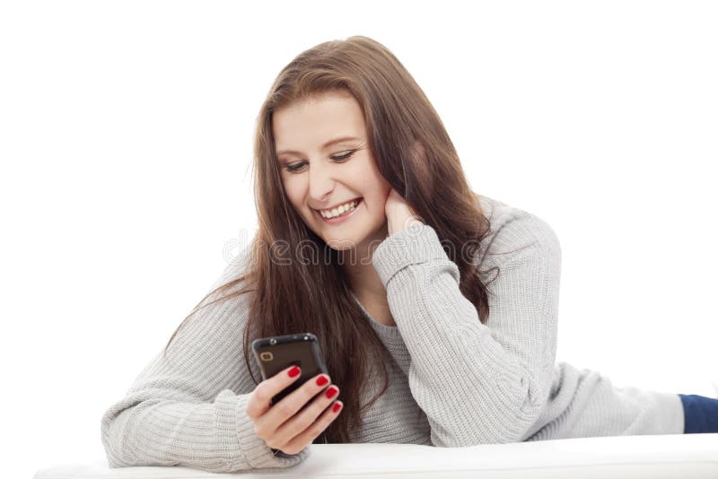 Girl reading text message stock photo. Image of message - 28066754