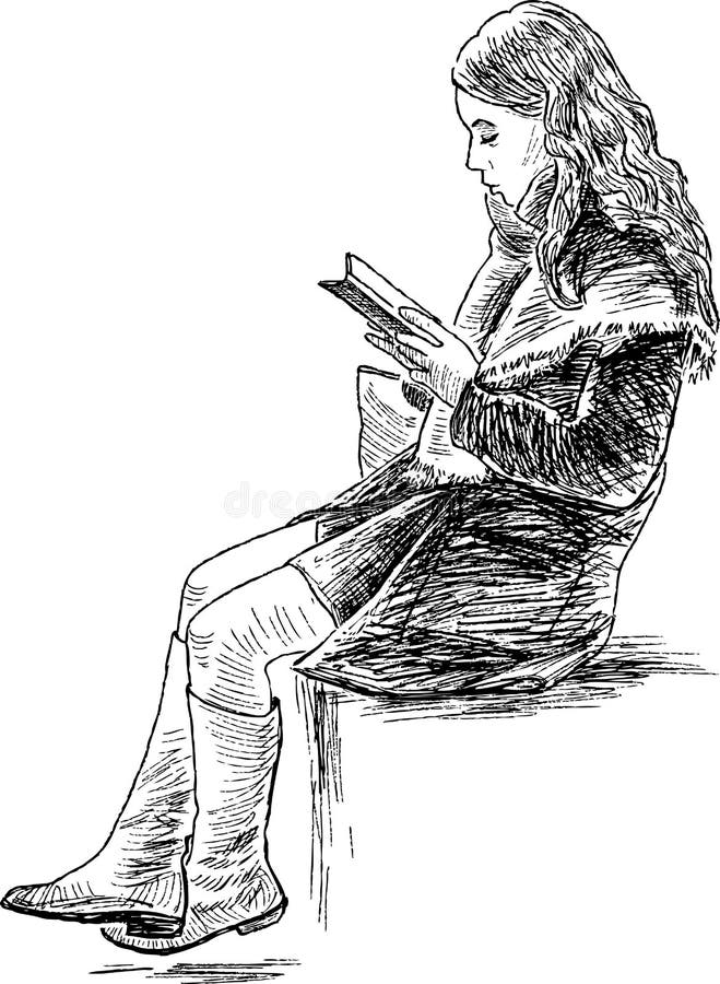 Girl reads a book stock vector. Illustration of alone - 91609443