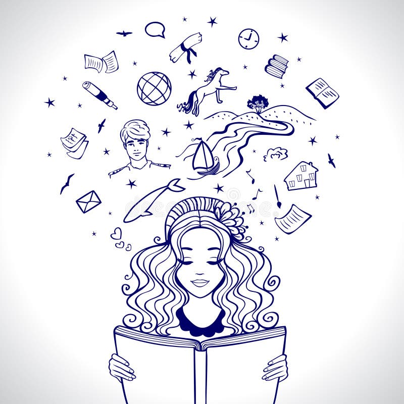 Girl reads stock vector. Illustration of drawing, creativity - 35566118