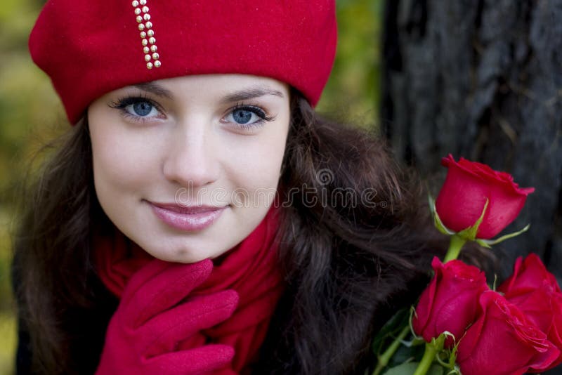 Girl in the red stock image. Image of outside, leaf, people - 12139093