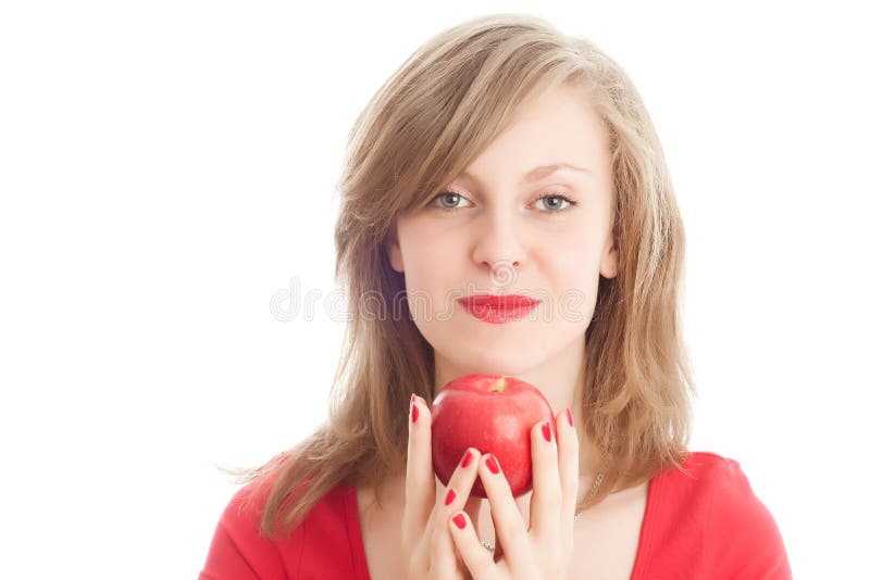 Girl with an red apple stock image. Image of life, lips - 14582433