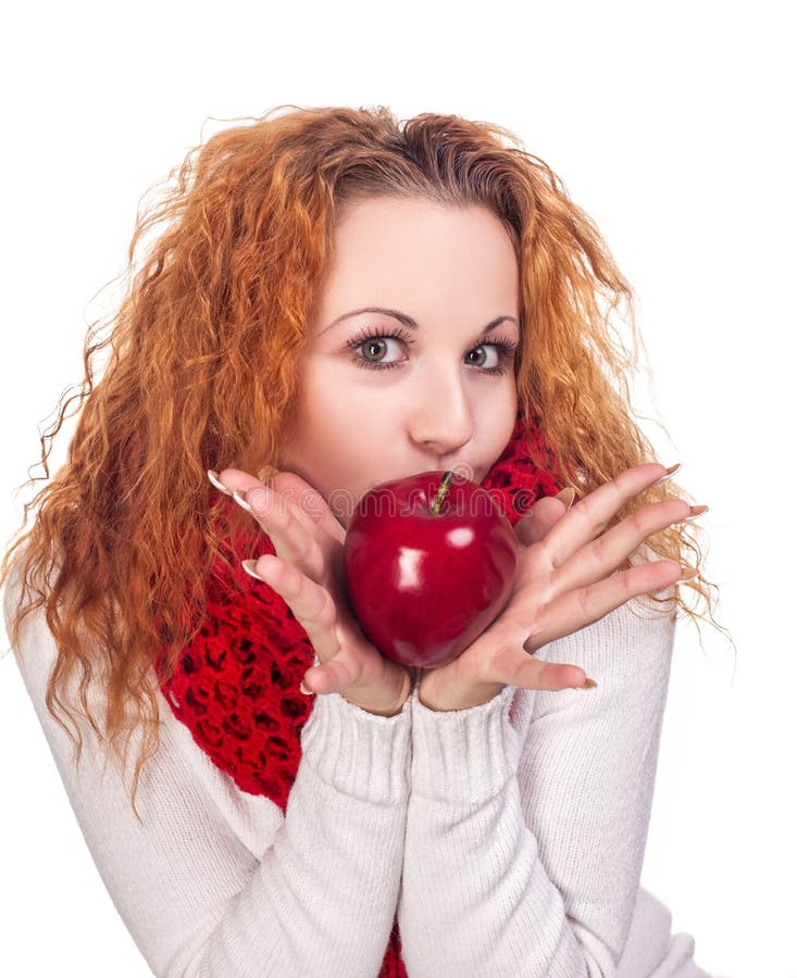 Girl with red apple stock image. Image of attractive - 28048021