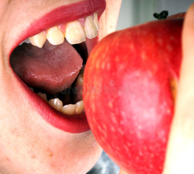 Girl with red apple stock image. Image of mouth, care - 52447793