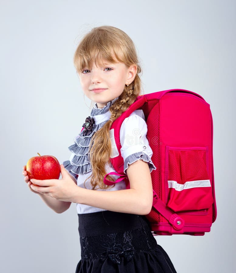 Girl with red apple. stock image. Image of health, bite - 49806223