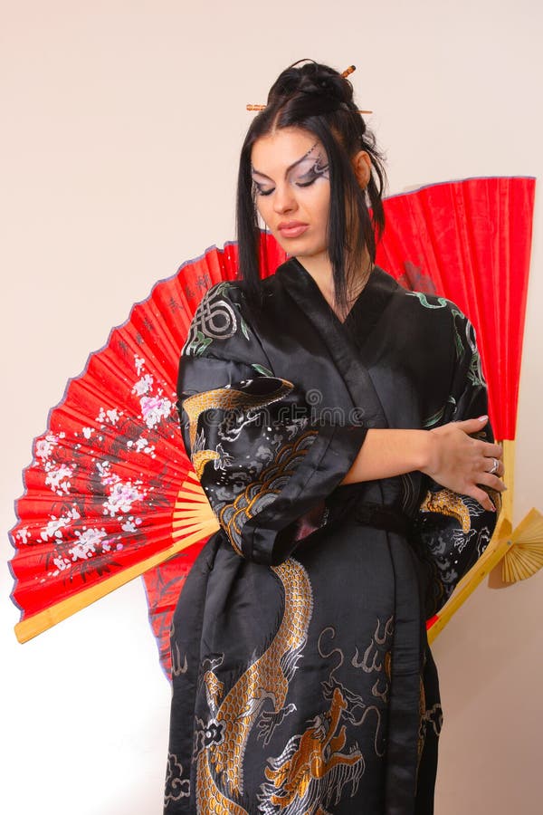 Girl with red asian fan stock image. Image of beautiful - 22547873