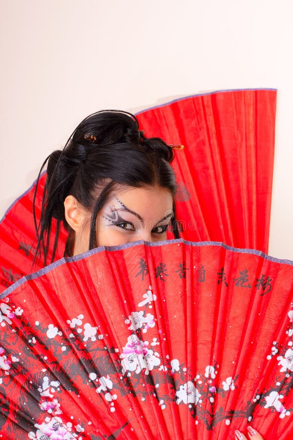 Girl with red asian fan stock image. Image of girl, geisha - 22547919