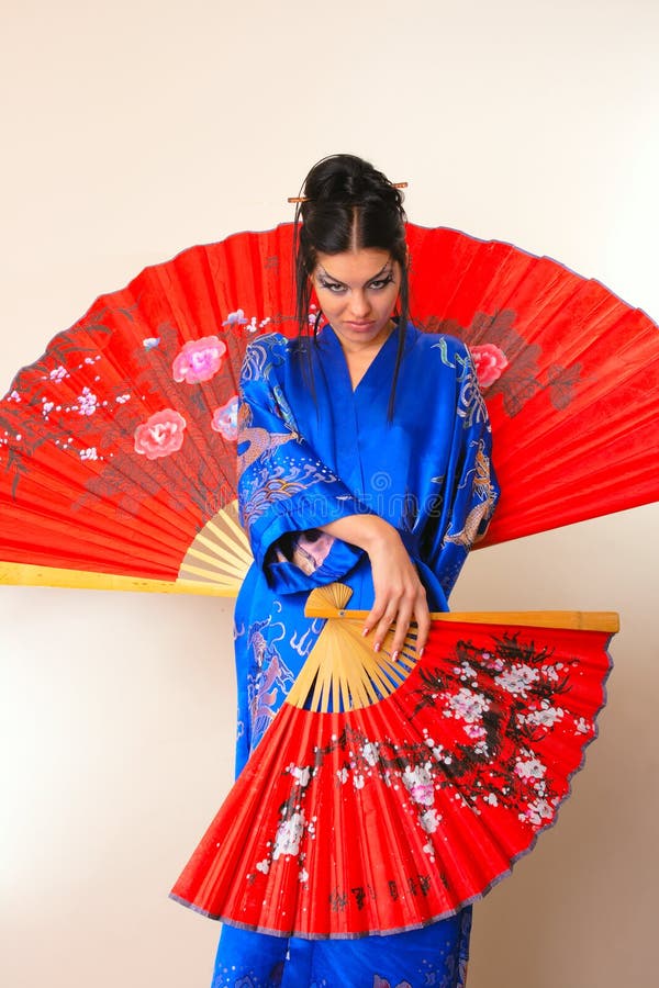 Girl with red asian fan stock image. Image of chinese - 22548187
