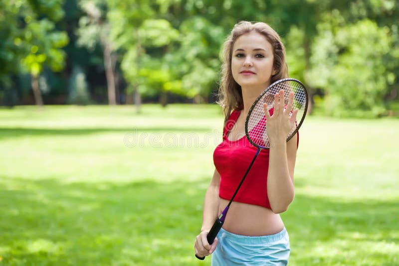 Girl Red Badminton Rocket Stock Photos - Free & Royalty-Free Stock ...