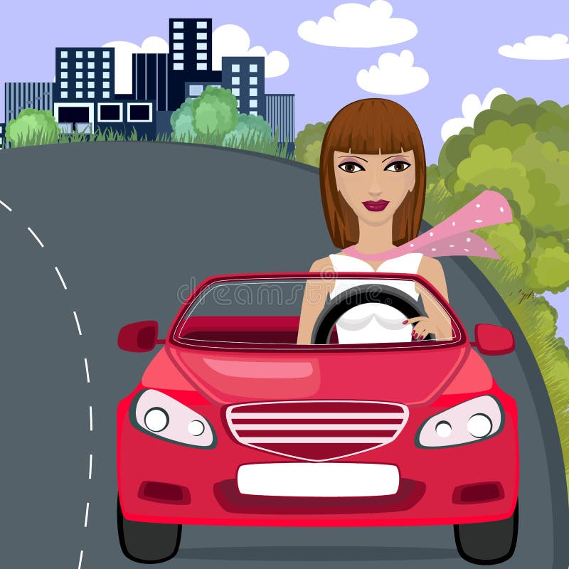 Young Woman or Teenage Girl Driving a Car Stock Vector - Illustration ...